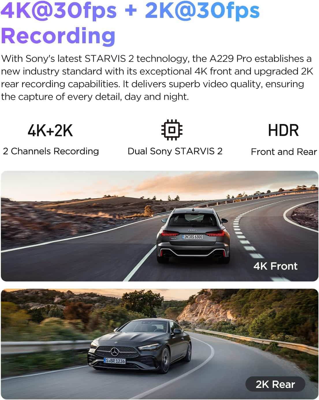 VIOFO A229 Pro 2CH กล้องหน้าหลัง 4K + 2K Sony Starvis 2 Wi-Fi GPS ...